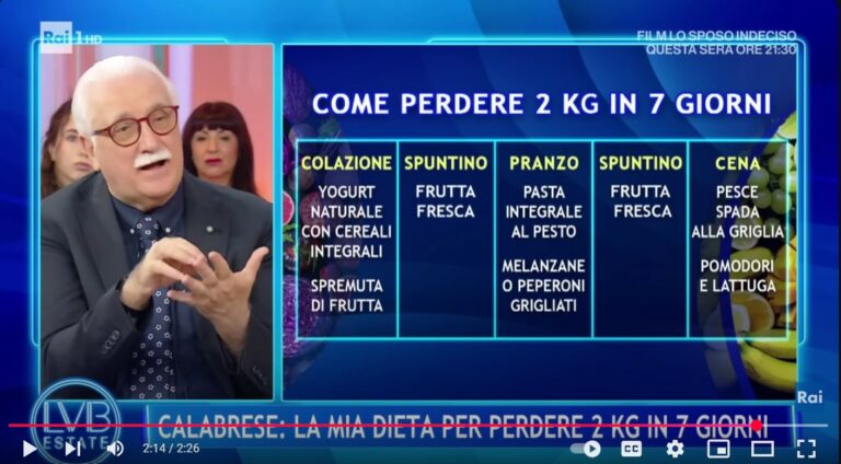 La dieta di Calabrese per perdere 2 kg in 7 giorni | Dimagrire velocemente